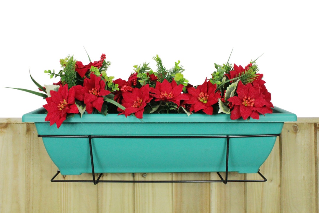 Balcony Window Box Metal Tray and Green Plastic Trough Wooden Fence ...