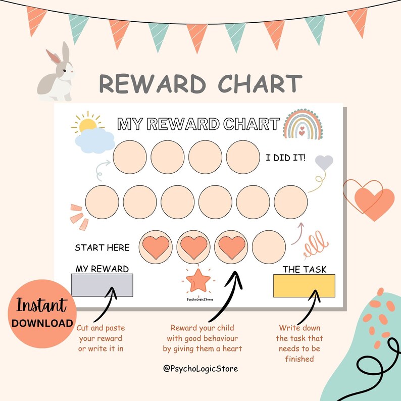 Printable Reward Chart Toddler, Girl's and Boy's Sticker Chart, Instant ...