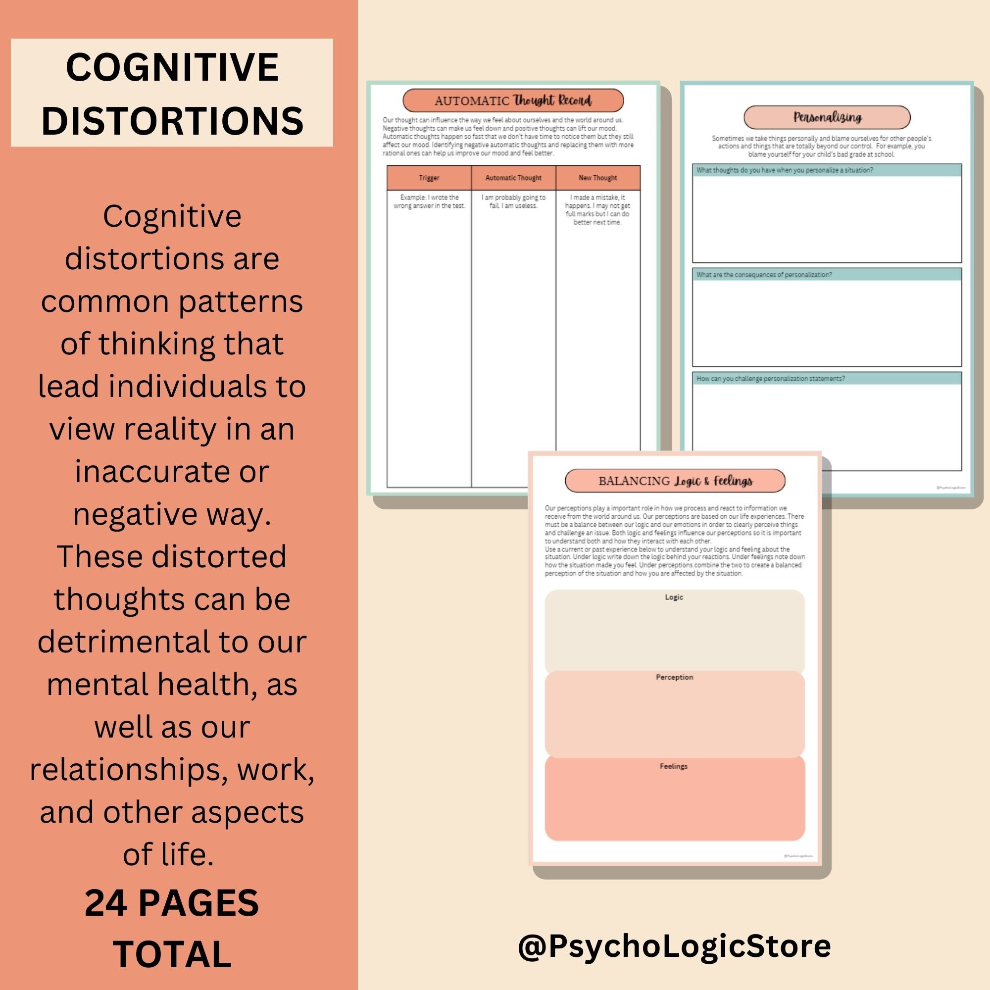 Cognitive Distortion Worksheets, Thinking Errors Flashcards, Unhelpful ...