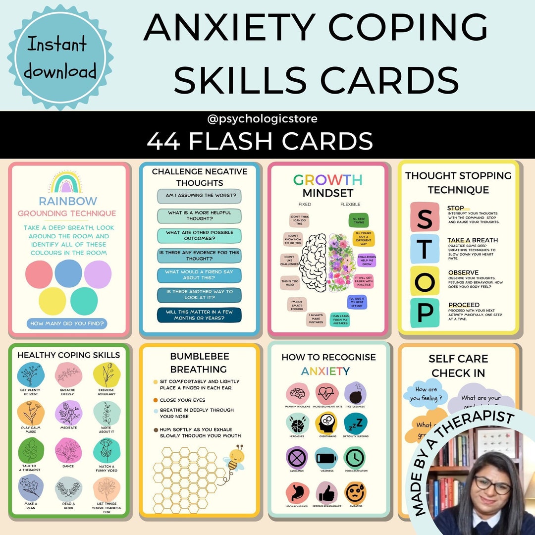 Anxiety Coping Skill Flashcard, Therapy Worksheet, Anxiety Relief ...