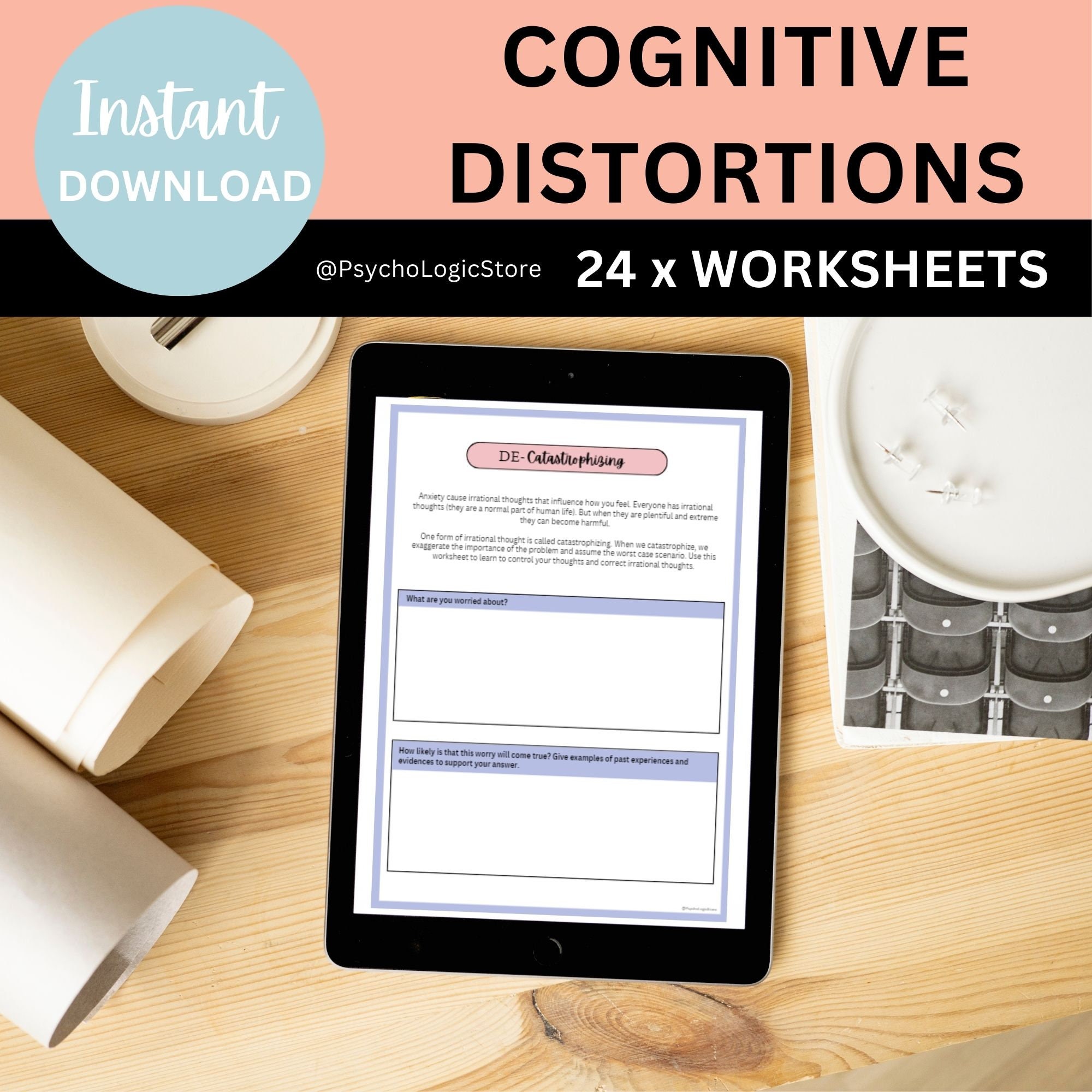 Cognitive Distortion Worksheets, Thinking Errors Flashcards, Unhelpful ...