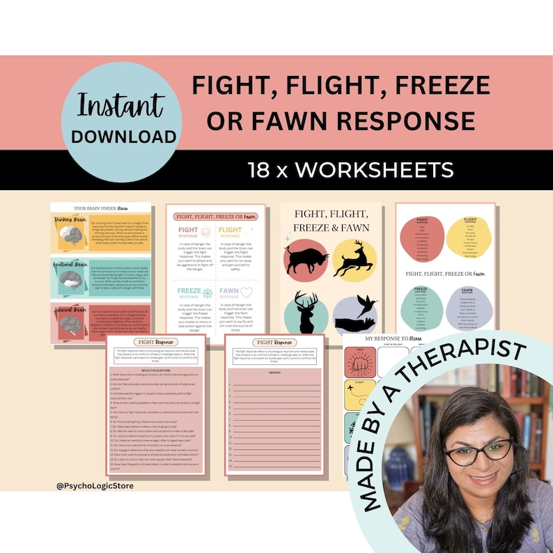 Signs of Fight Flight Freeze and Fawn Response Worksheets for ...