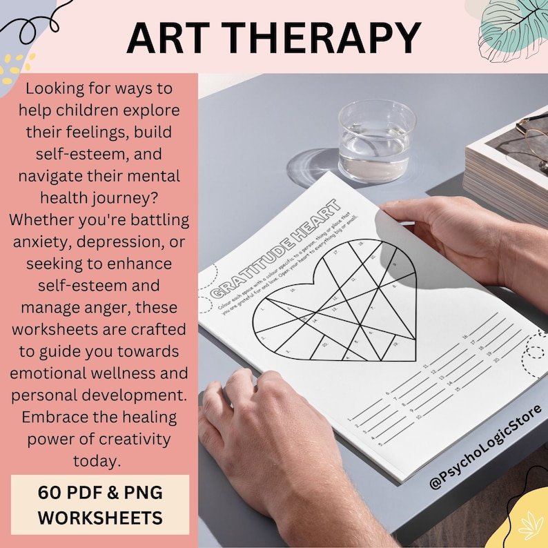 Art Therapy Worksheets for Mental Health, Self-esteem, Anxiety, Stress ...