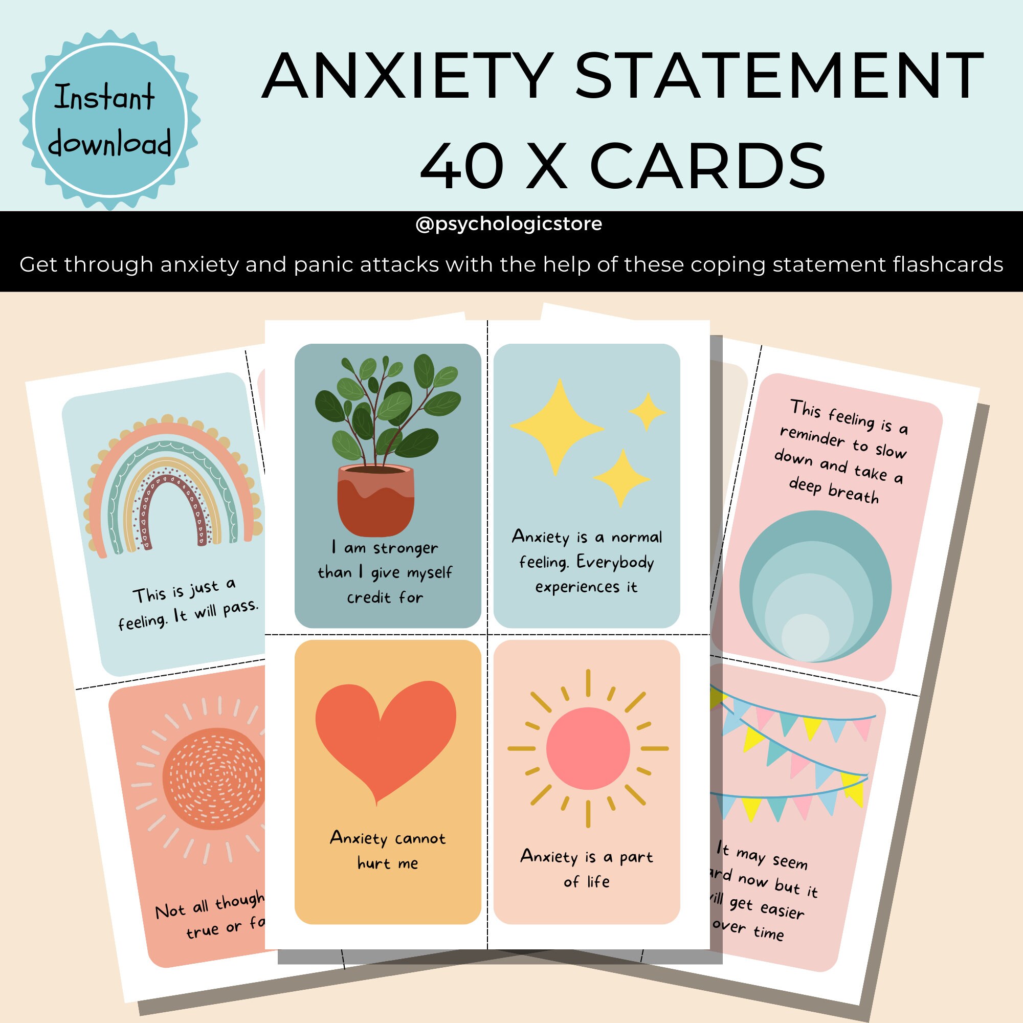 Anxiety Cards Coping Cards Affirmation Cards Therapy Tools Mindfulness ...