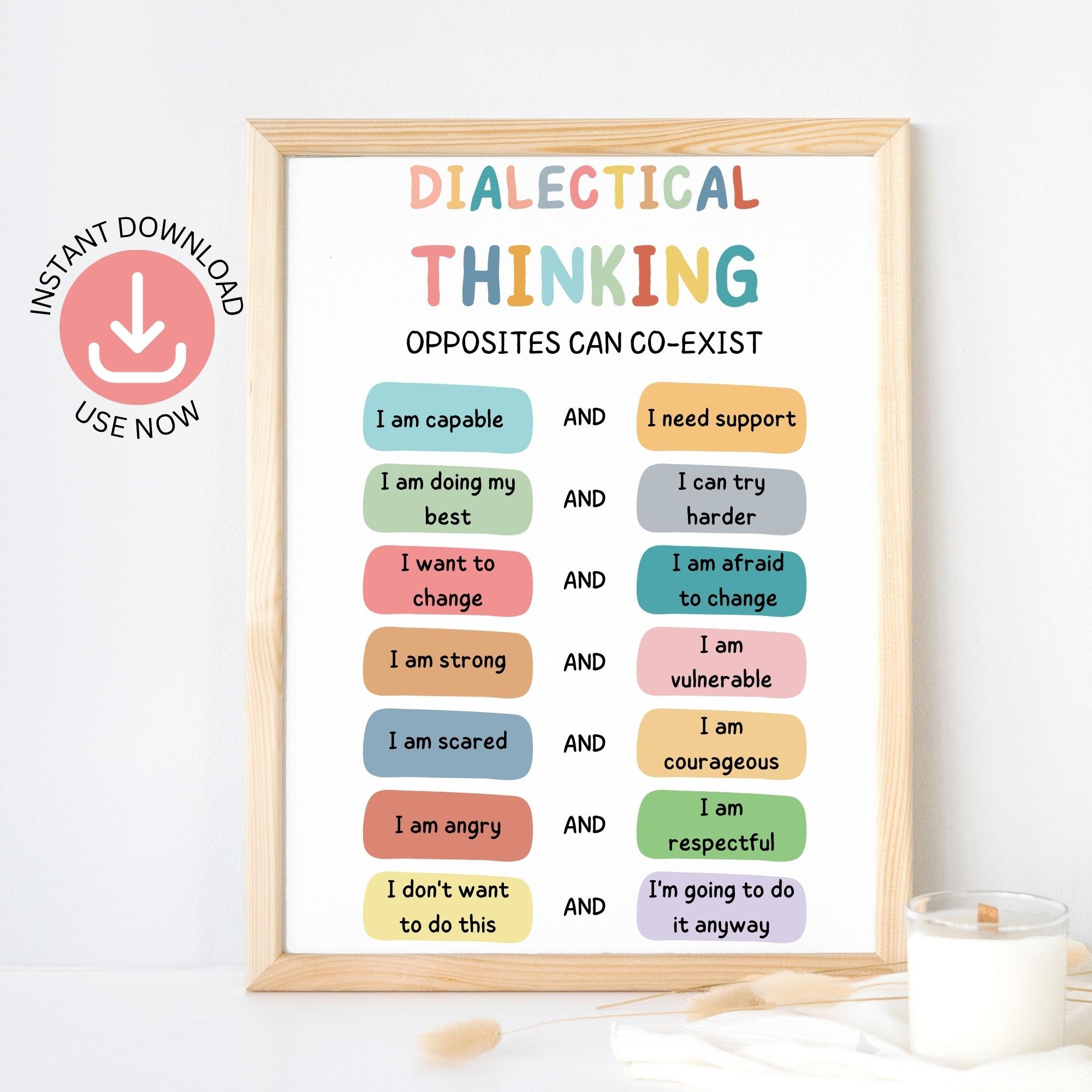 Dialectical Thinking Print, DBT Poster, Dbt Worksheet, Therapy Office Decor, Therapist Wall Art ...