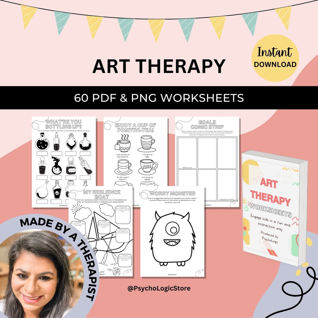 Art Therapy Worksheets for Mental Health, Self-esteem, Anxiety, Stress ...