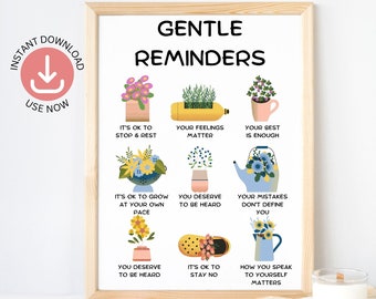 Gentle Reminders Positive Affirmations DIGITAL Print Mental Health ...