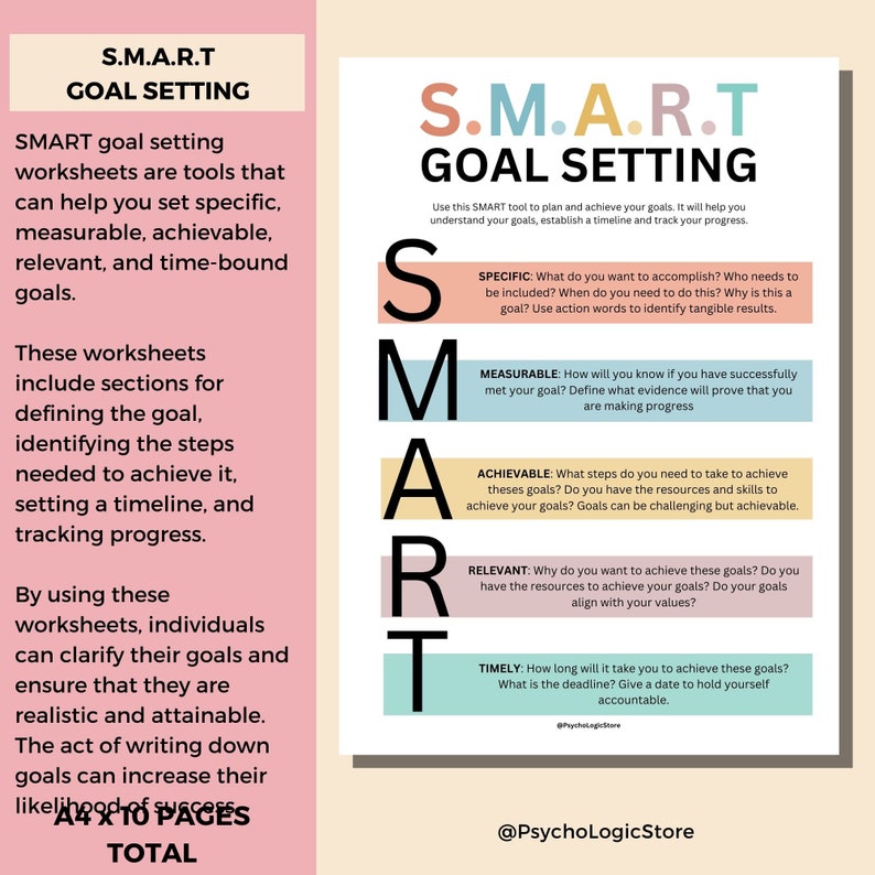 Goal Setting Worksheet, Goal Planner, Smart Goals, Goal Tracker, Goal ...