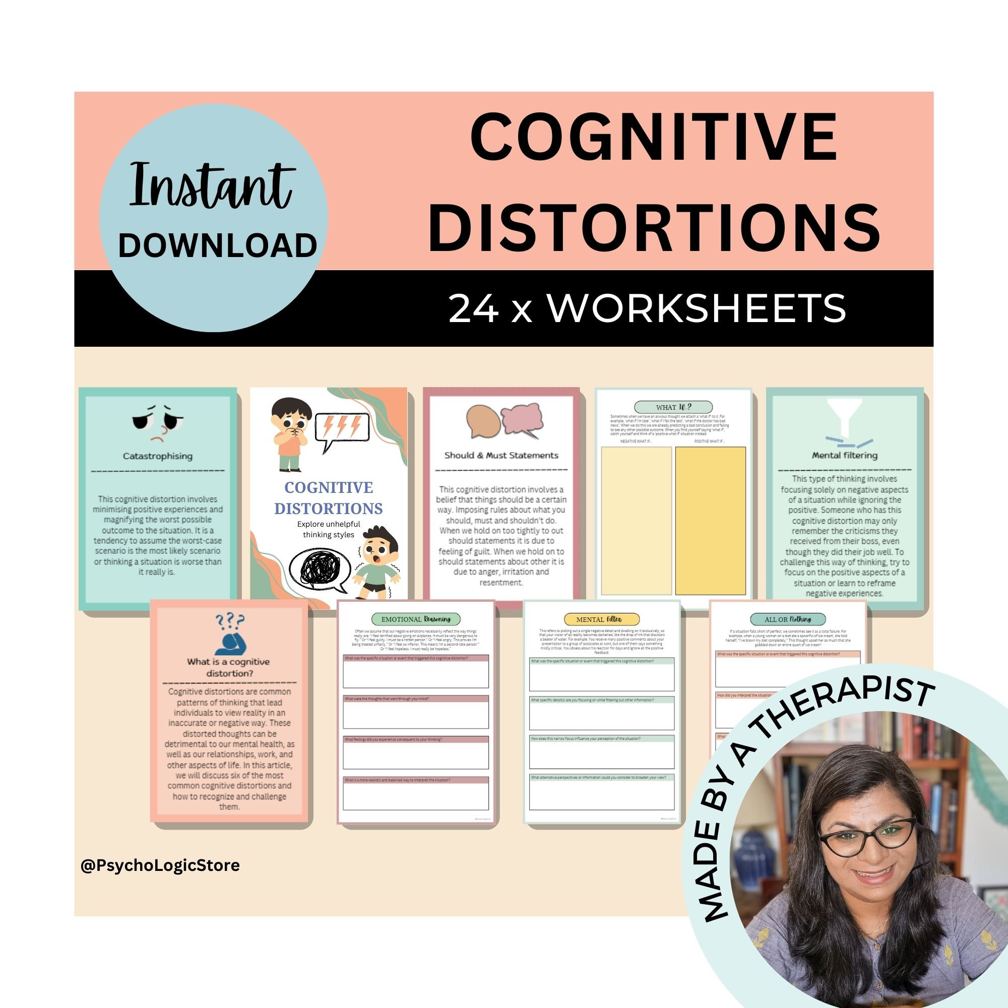 Cognitive Distortion Worksheets, Thinking Errors Flashcards, Unhelpful ...