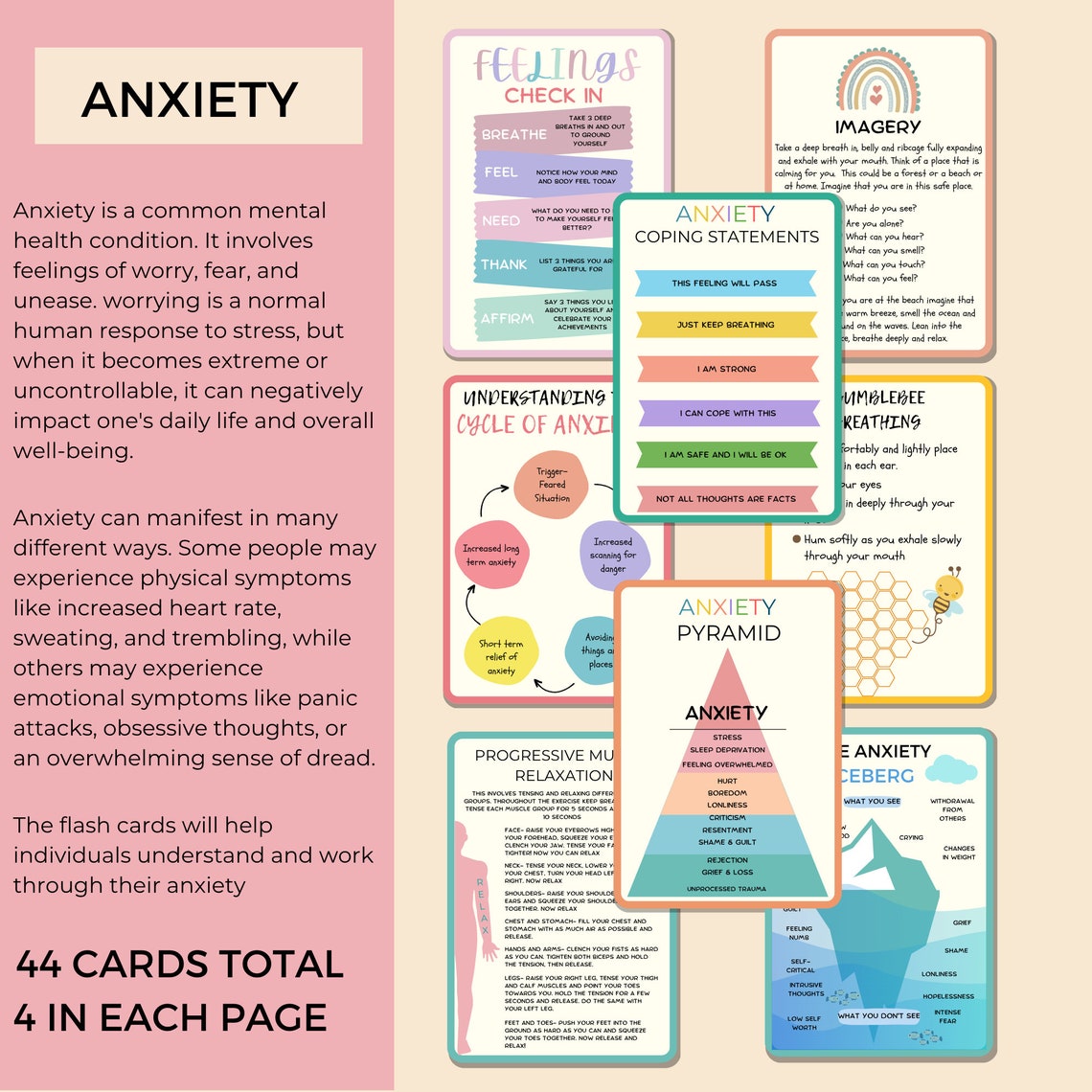 Anxiety Coping Skill Flashcard, Therapy Worksheet, Anxiety Relief ...