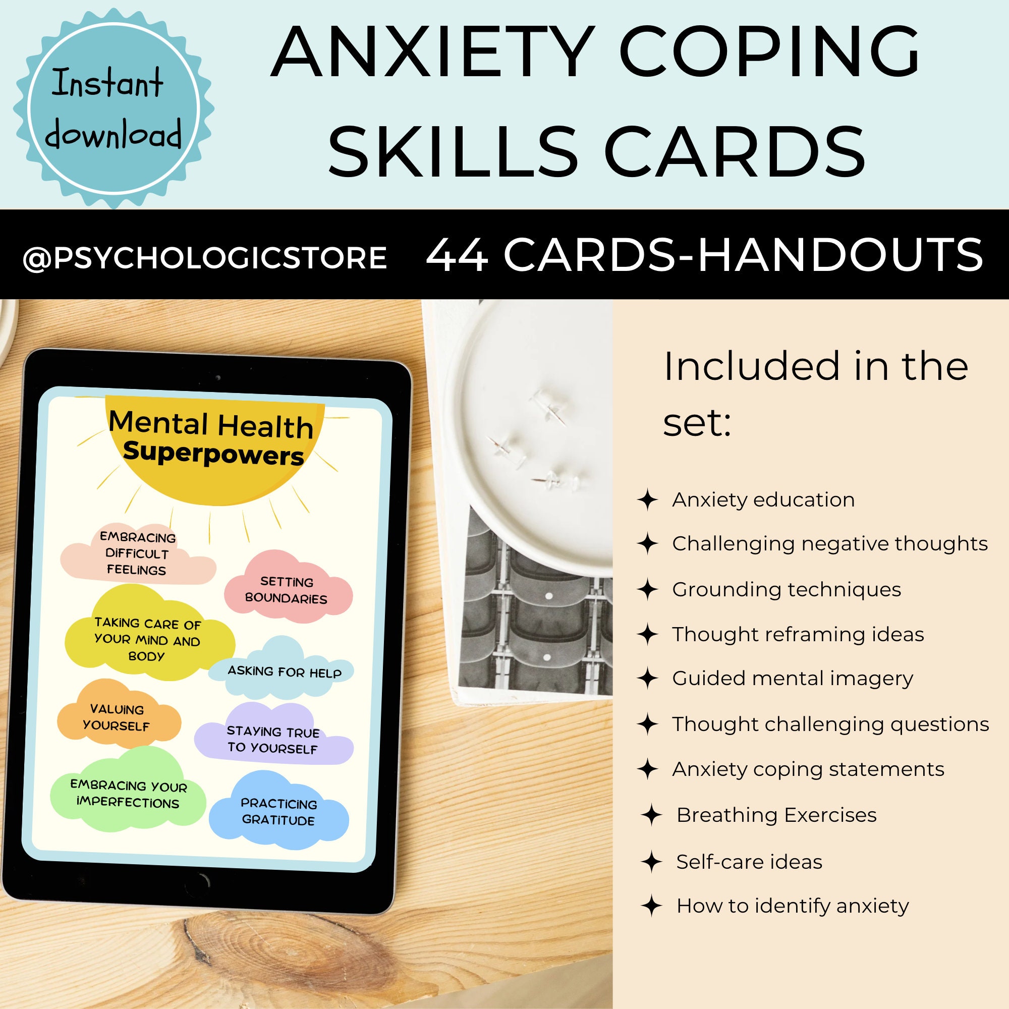Anxiety Coping Skill Flashcard, Therapy Worksheet, Anxiety Relief ...