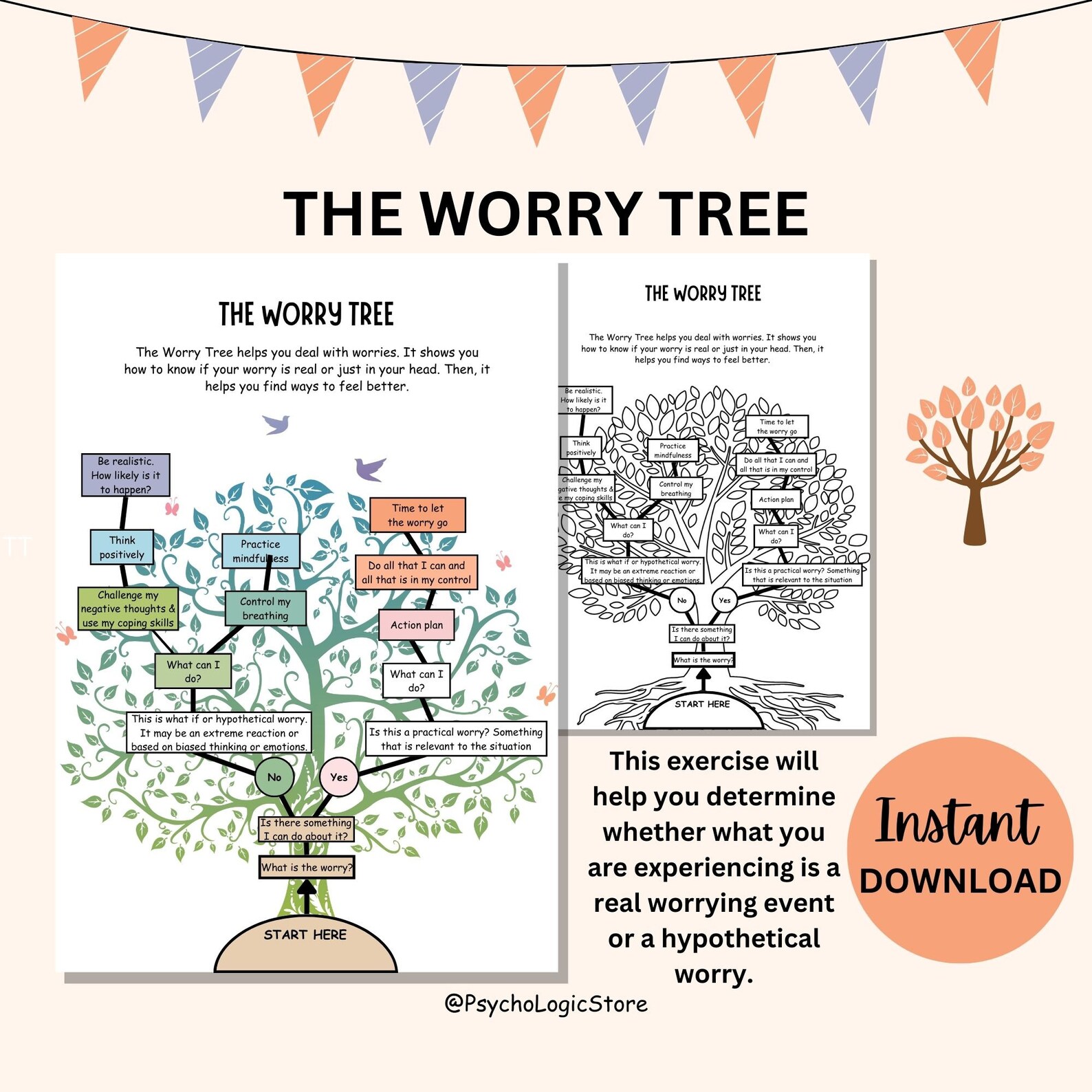 The Worry Tree, Anxiety Relief, Cognitive Distortions, Acceptance and ...