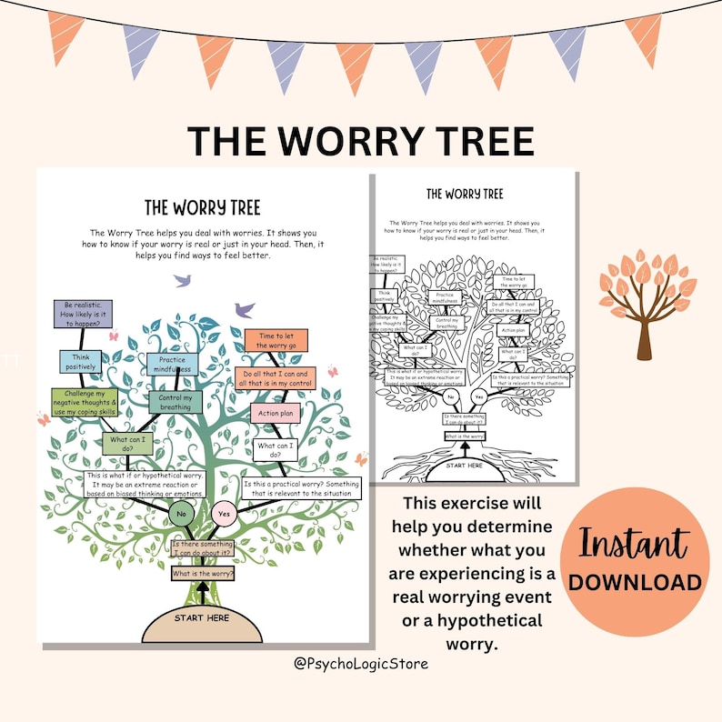 The Worry Tree, Anxiety Relief, Cognitive Distortions, Acceptance and ...