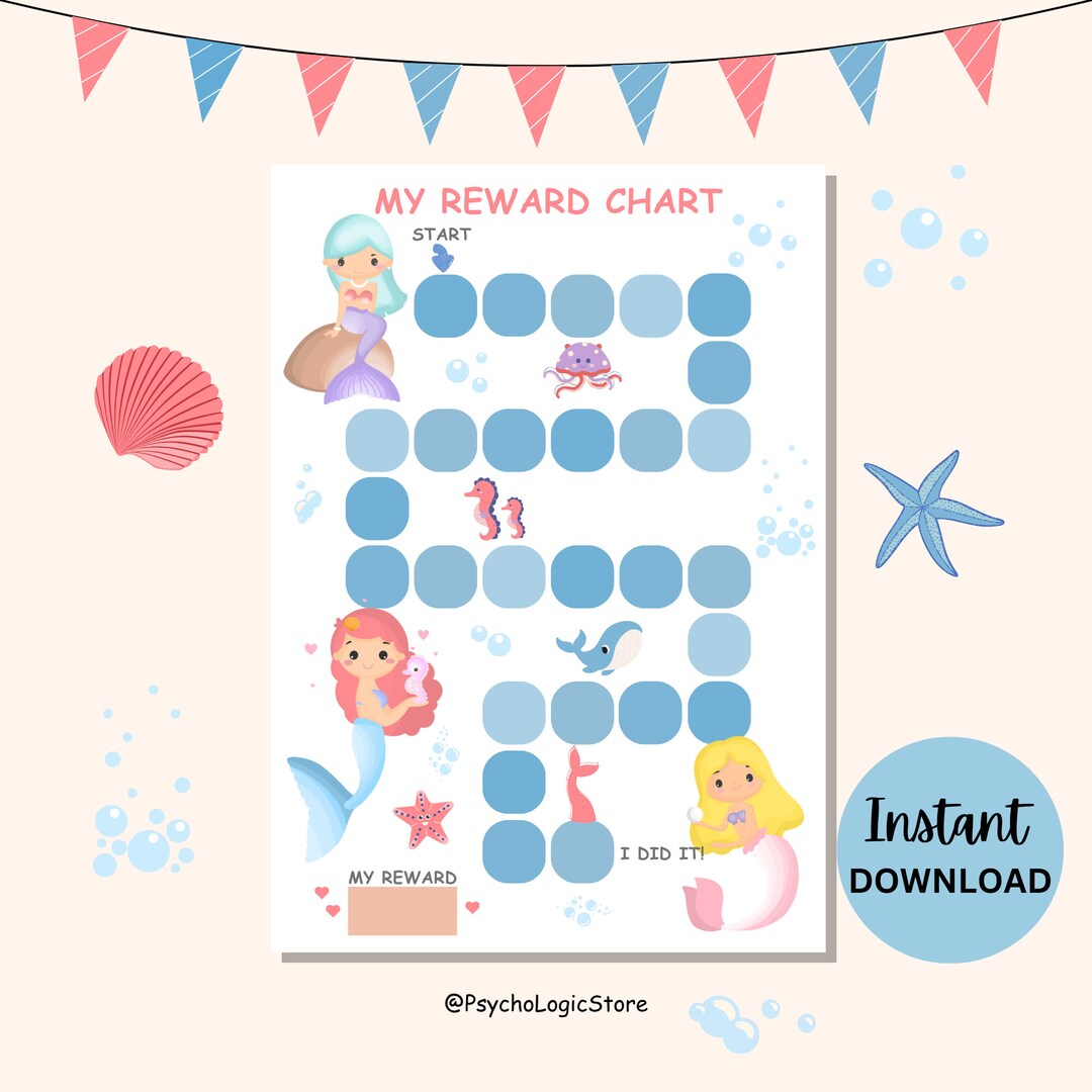 Mermaid Reward Chart, Toddlers, Girls Sticker Chart, Preschool Kids ...