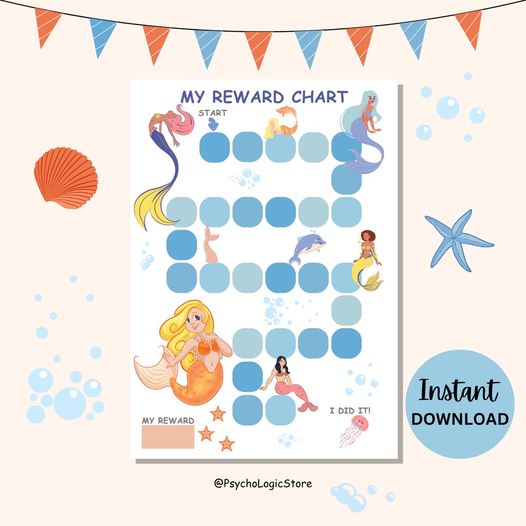 Mermaid Reward Chart, Toddlers, Girls Sticker Chart, Preschool Kids ...