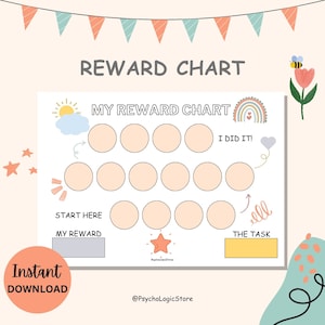 Printable Reward Chart Toddler, Girl's and Boy's Sticker Chart, Instant ...