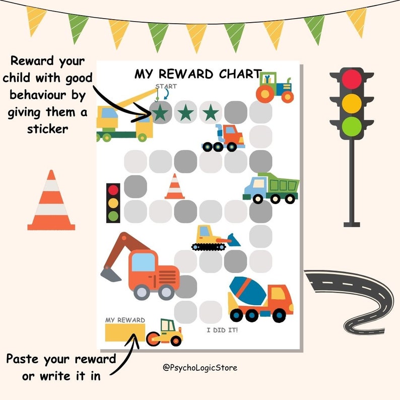 Cars Reward Chart, Toddlers, Boys Sticker Chart, Preschool Kids ...