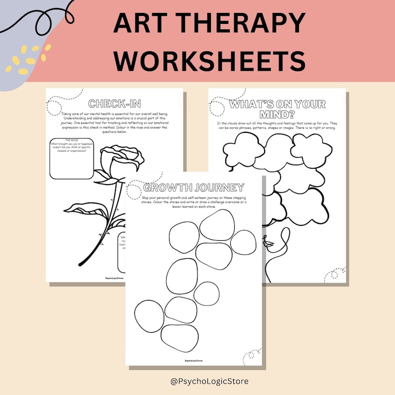 Art Therapy Worksheets for Mental Health, Self-esteem, Anxiety, Stress ...