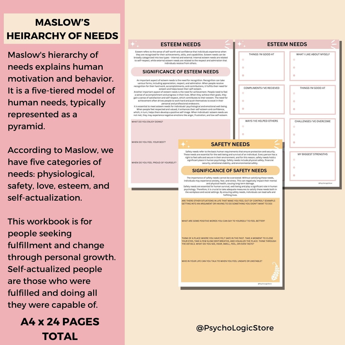 Maslow's Hierarchy of Needs Worksheets. Self Actualising Needs, Therapy ...