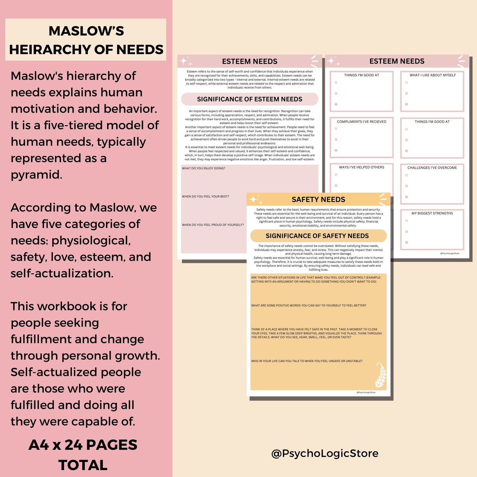 Maslow's Hierarchy of Needs Worksheets. Self Actualising Needs, Therapy ...