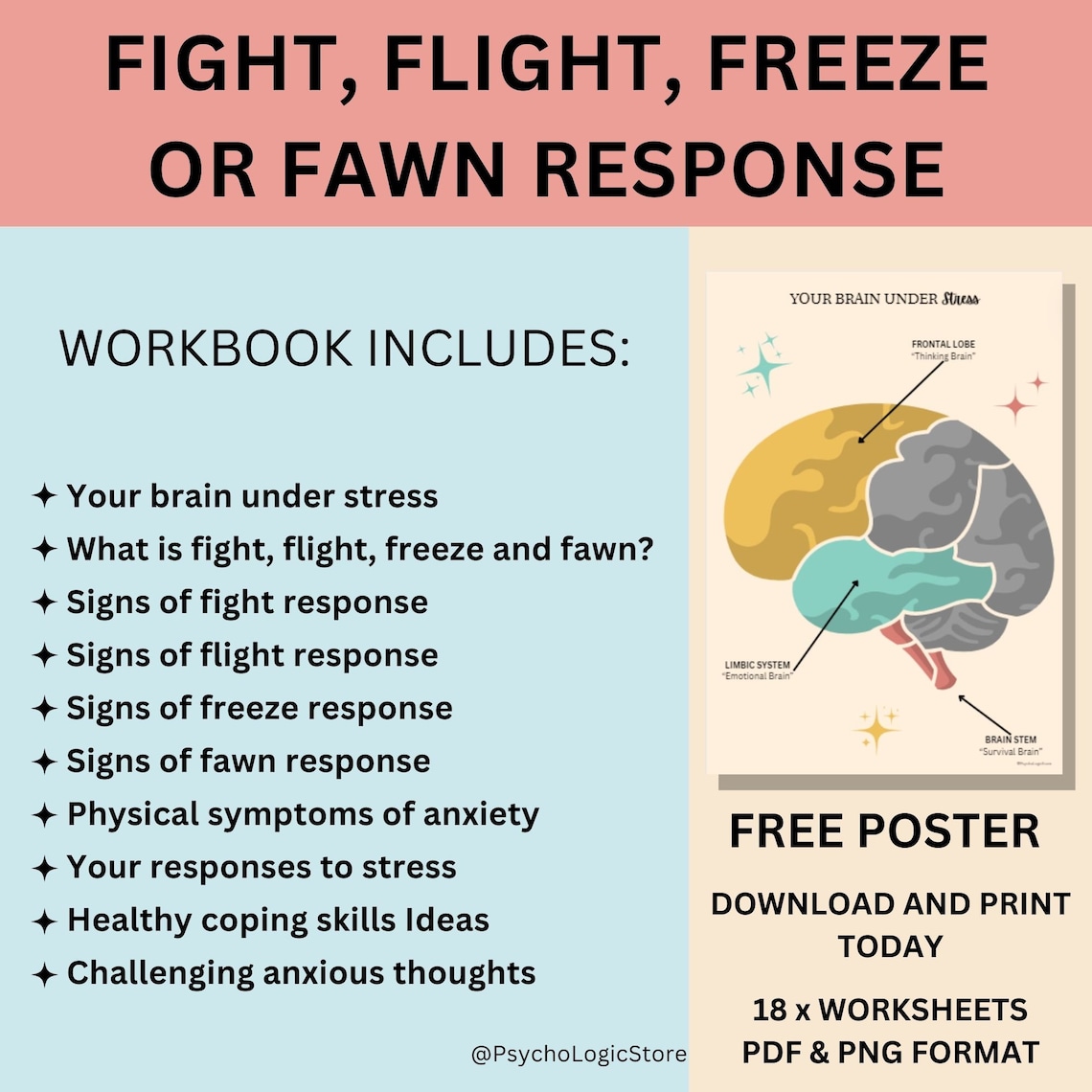 Signs of Fight Flight Freeze and Fawn Response Worksheets for ...