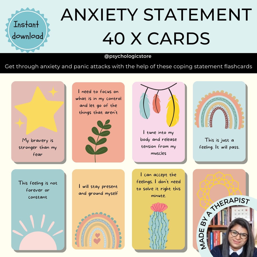 Anxiety Cards Coping Cards Affirmation Cards Therapy Tools Mindfulness ...