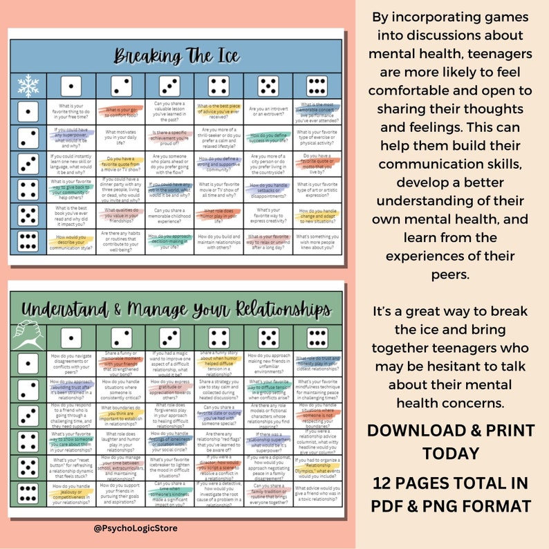 School Counseling & Therapy Dice Game for Teens, Group Therapy, Therapy ...