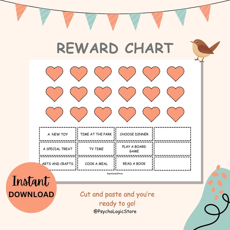 Printable Reward Chart Toddler, Girl's and Boy's Sticker Chart, Instant ...