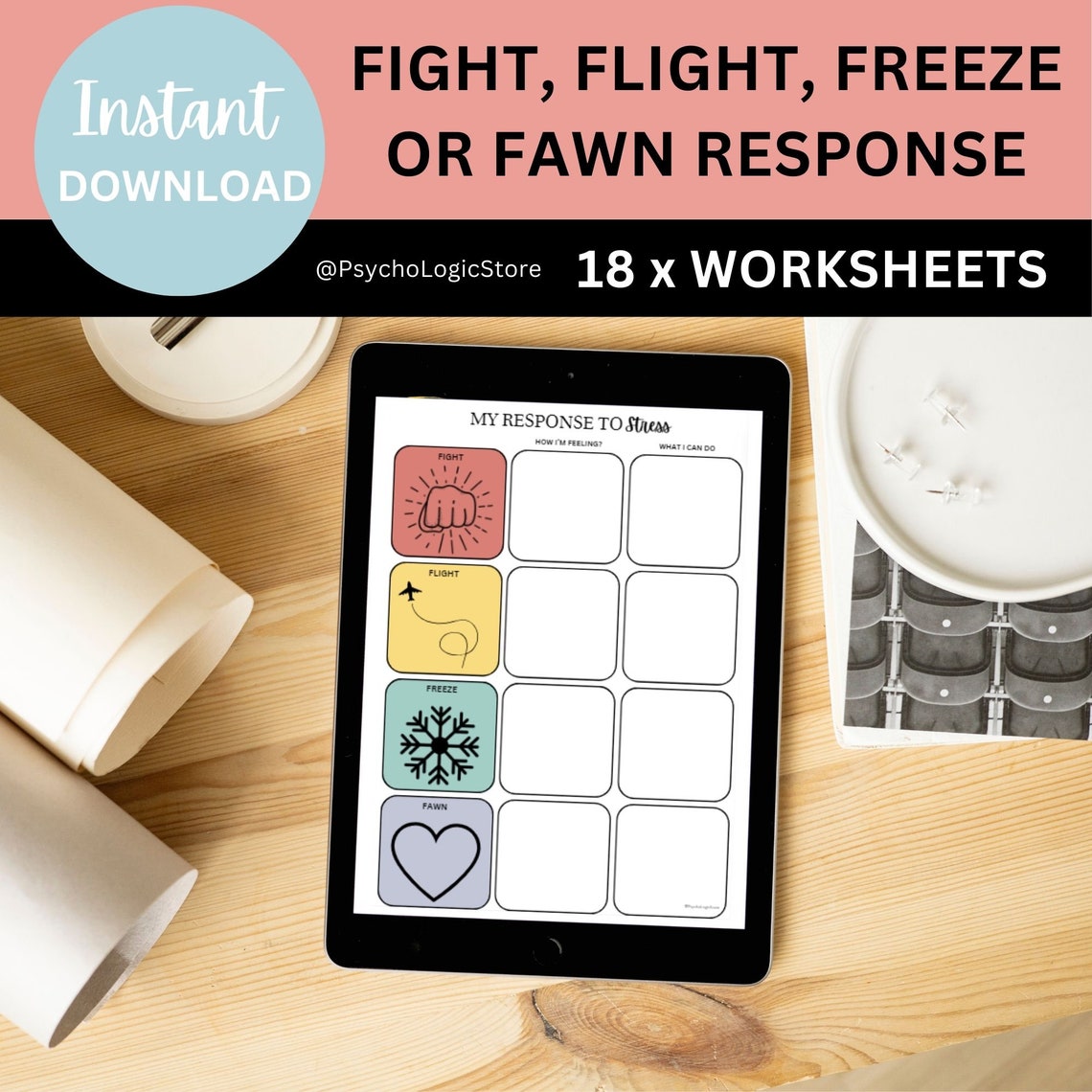 Signs of Fight Flight Freeze and Fawn Response Worksheets for ...