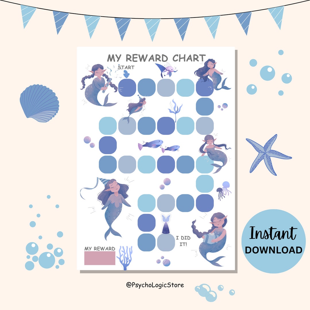 Mermaid Reward Chart, Toddlers, Girls Sticker Chart, Preschool Kids ...
