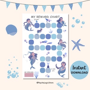 Mermaid Reward Chart, Toddlers, Girls Sticker Chart, Preschool Kids ...