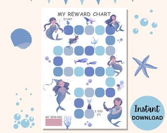 Mermaid Reward Chart, Toddlers, Girls Sticker Chart, Preschool Kids ...