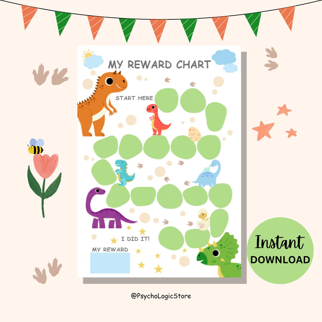 Dinosaur Reward Chart, Toddlers, Boys Sticker Chart, Preschool Kids ...