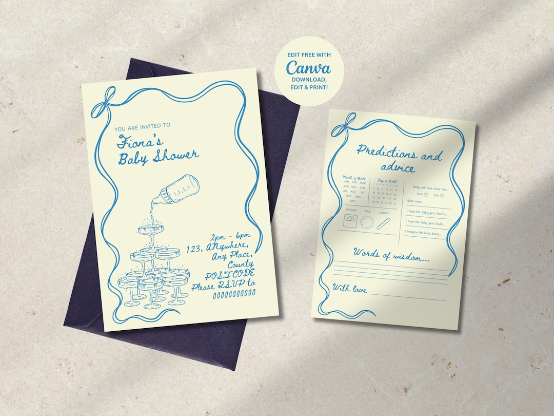 Handwritten Baby Shower Invitation & Prediction Card (digital Download ...