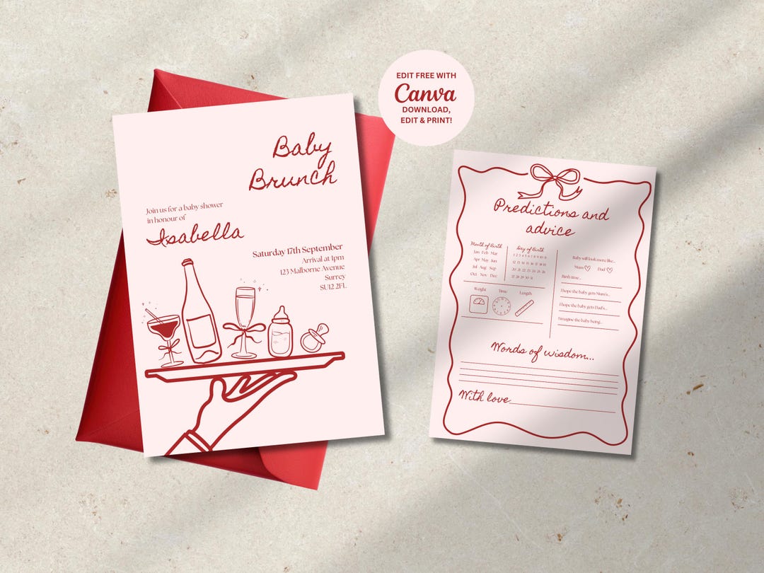 Handwritten Baby Shower Invite & Prediction Card (canva Template) - Etsy