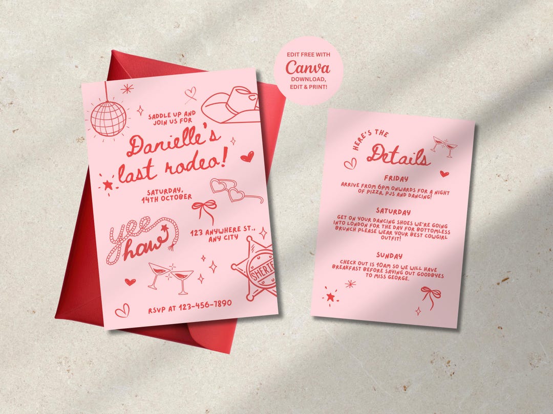 Last Rodeo Bachelorette, Hen Do Invite + Itinerary Template | Disco ...