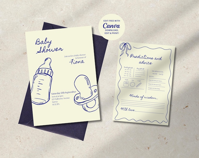 Handwritten Baby Shower Invitation & Prediction Card (digital Template ...