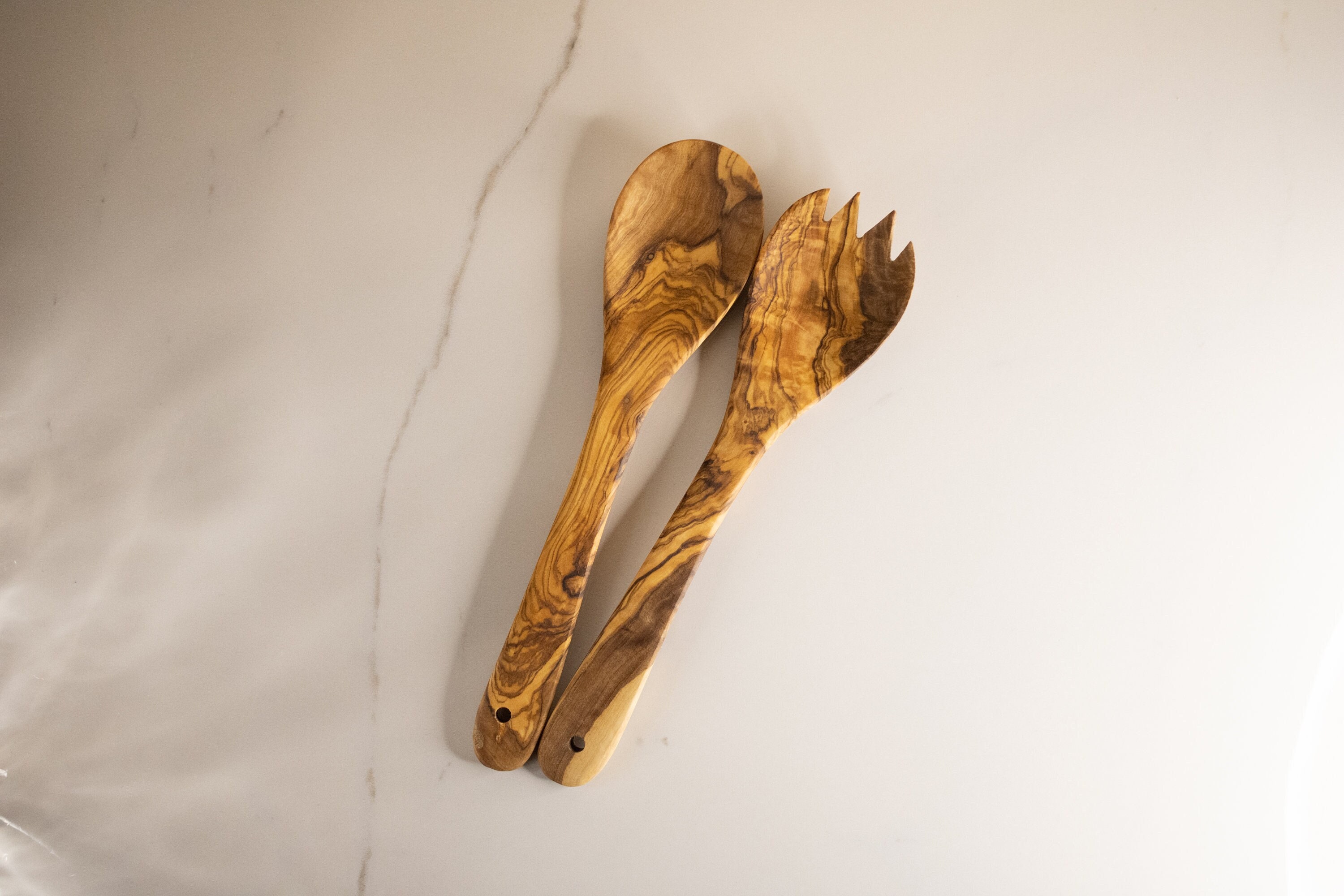 Olive Wood Salad Servers 20cm Et / 7.8in, Olive Wood, Wooden Spoon ...