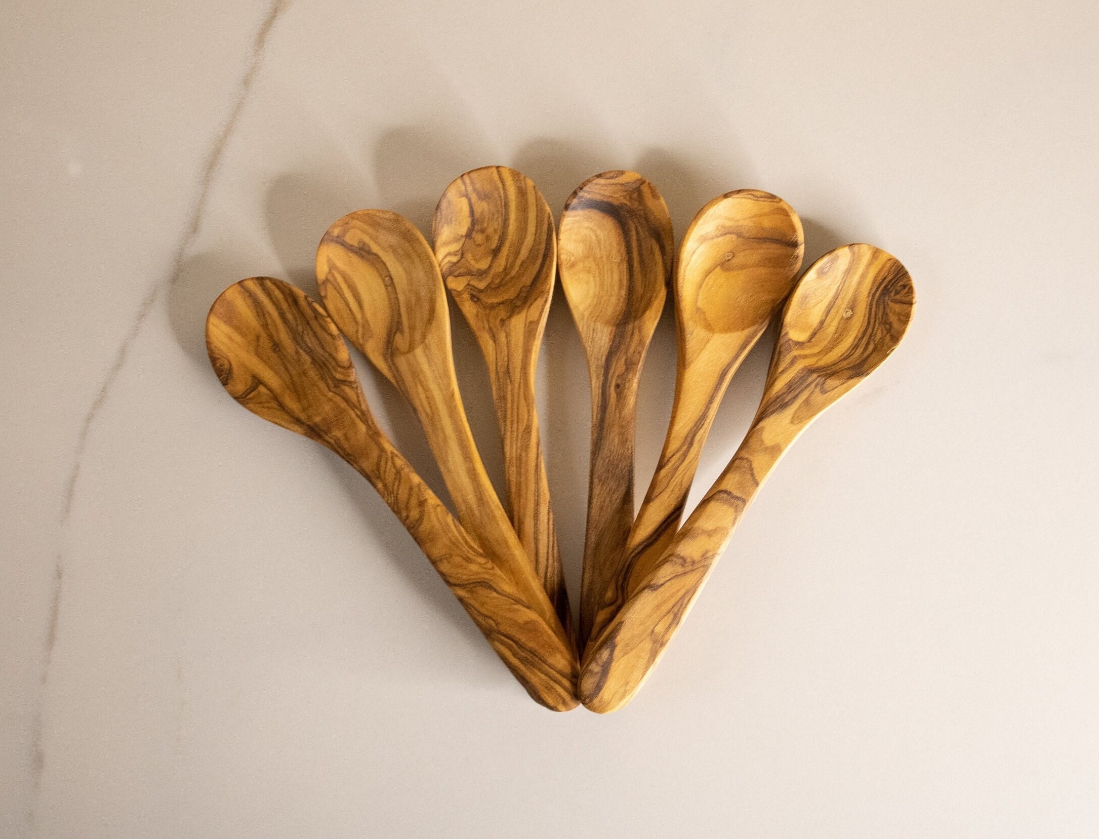 Set of 6 Olive Wood Teaspoons / Coffee Spoons 12cm / 4.7in, Coffee ...
