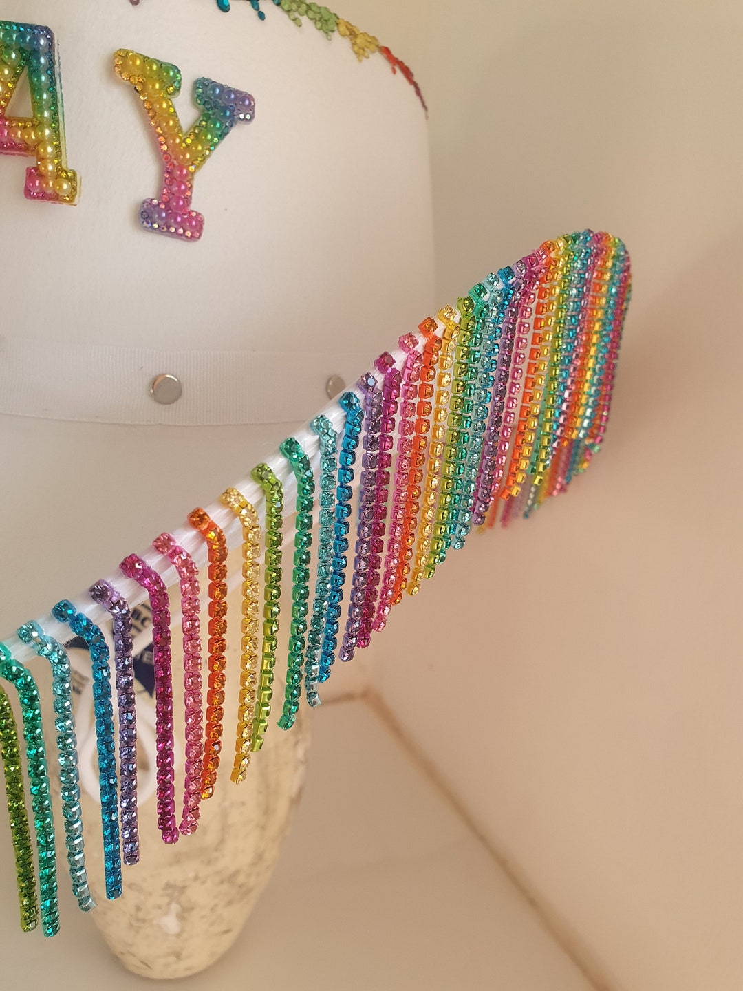 Hand Embelished Pride Rainbow Cowboy Hat Lgbtq Fun Multicoloured Tassle ...