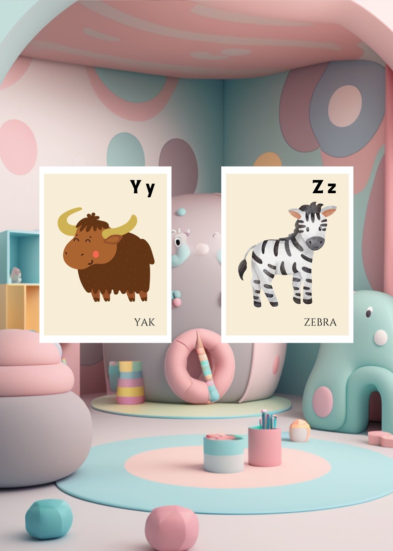 Kids Room Alphabet Printable Wall Art,print Animal Alphabet Flash Card ...