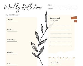 Weekly Planner Check In, Printable, Weekly Progress, Weekly Reflection ...