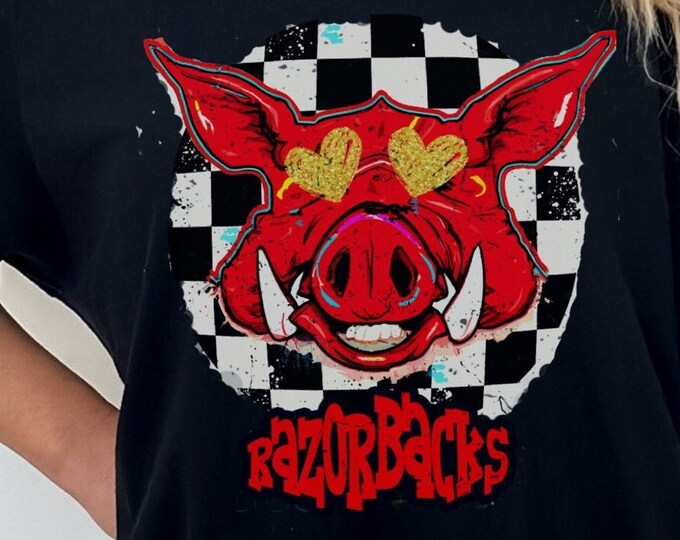 Preppy Razorbacks Mascot Shirt, Retro Checkered SEC Woo Pig Sooie ...