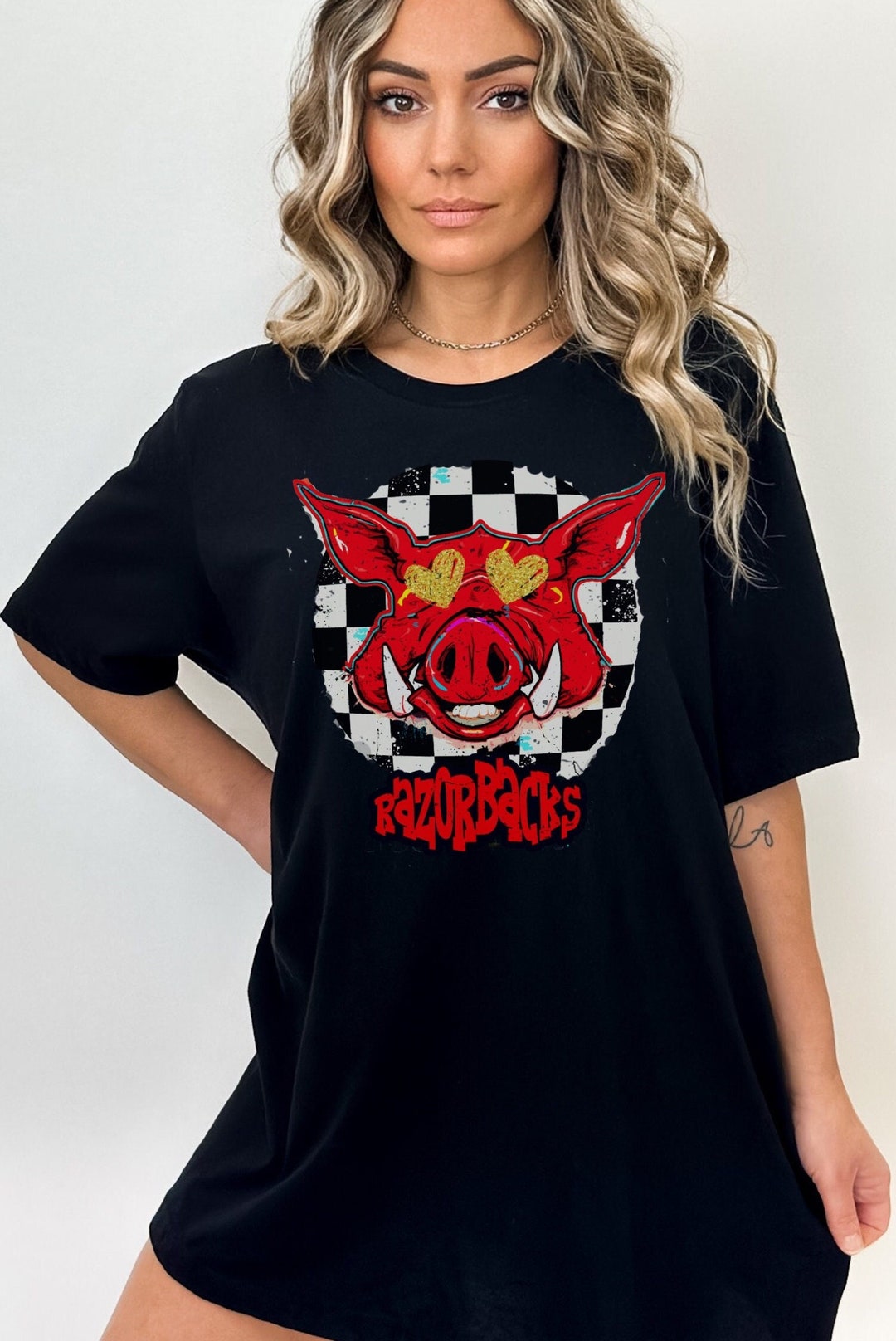 Preppy Razorbacks Mascot Shirt, Retro Checkered SEC Woo Pig Sooie ...