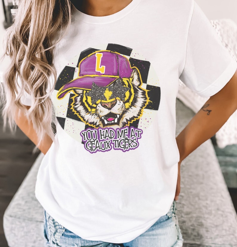 Preppy LSU Mascot Geaux Tigers, Retro Checkered LSU Tigers Tailgate Tee, College Football SEC ...