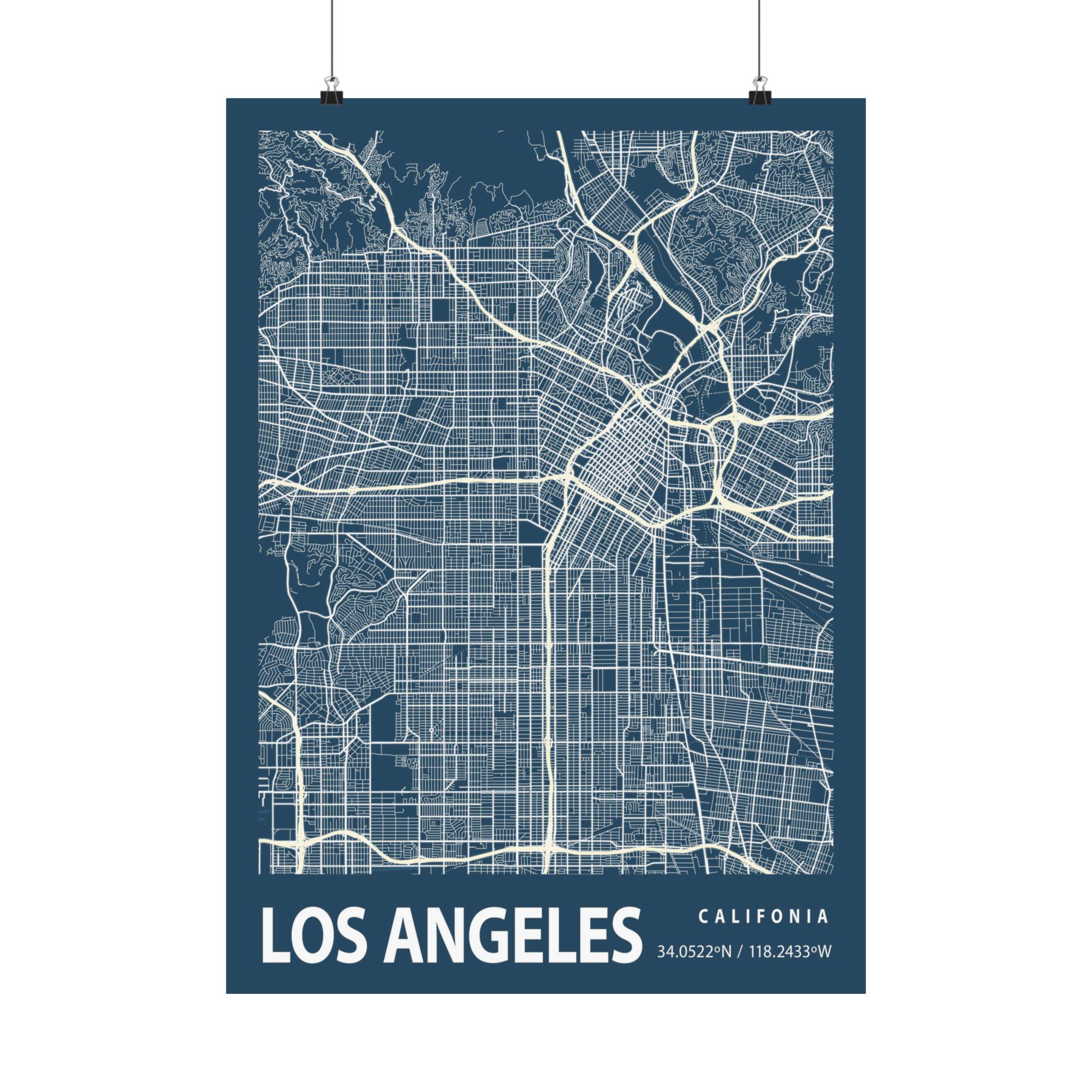 Vertical Los Angeles California Map Poster, Matte Wall Art Print for ...