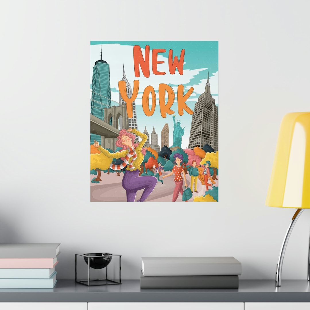 New York City Drawing Cartoon Print, New York Wall Art, New York Poster ...
