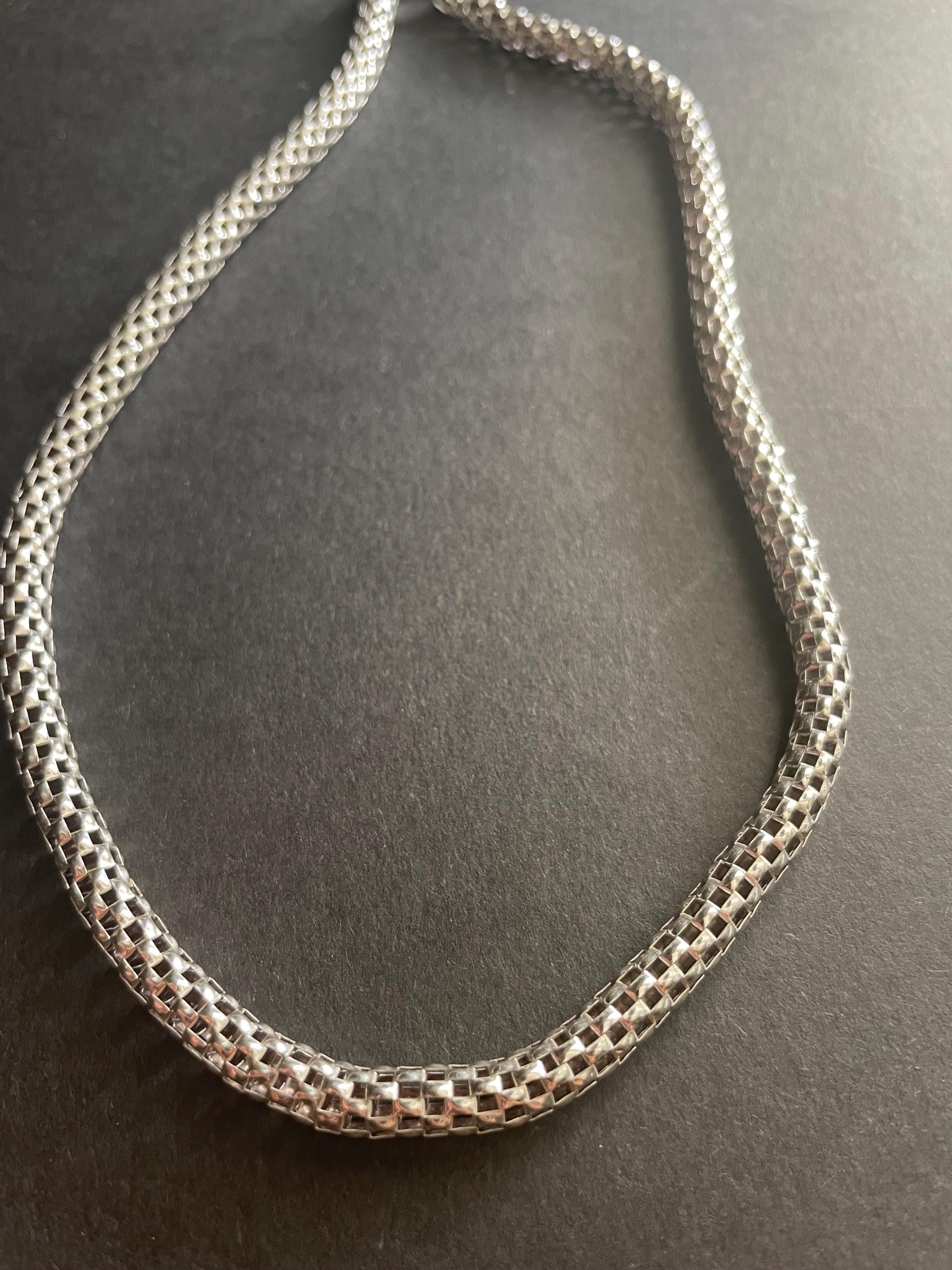 Solid Silver Necklace, Mesh Chain Necklace, 925 Necklace, Chunky Silver ...