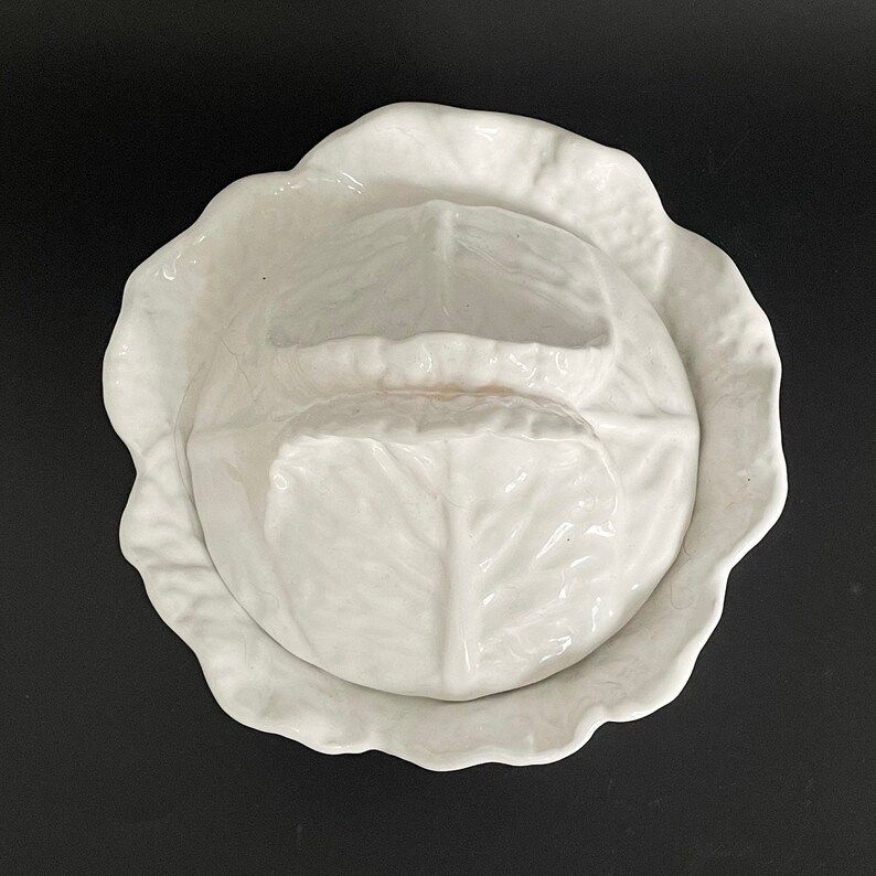 White Portuguese Cabbage Ware Bowl With Lid , Bordallo Pinheiro Style ...