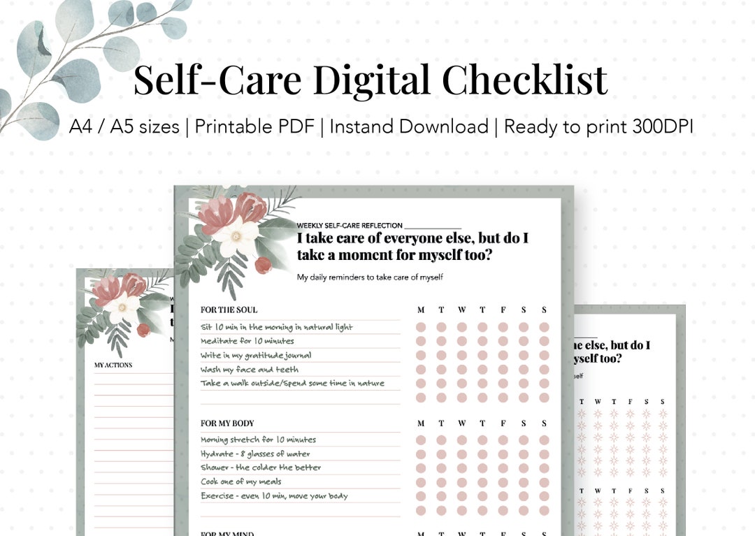 Digital Self Care Checklist, Self-care Planner, Self-care Journal ...